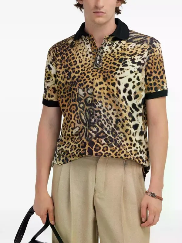Roberto Cavalli Leopard-print Polo Shirt