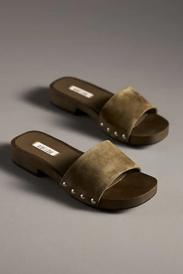 BIBI LOU Wood-bottom Slides - Khaki