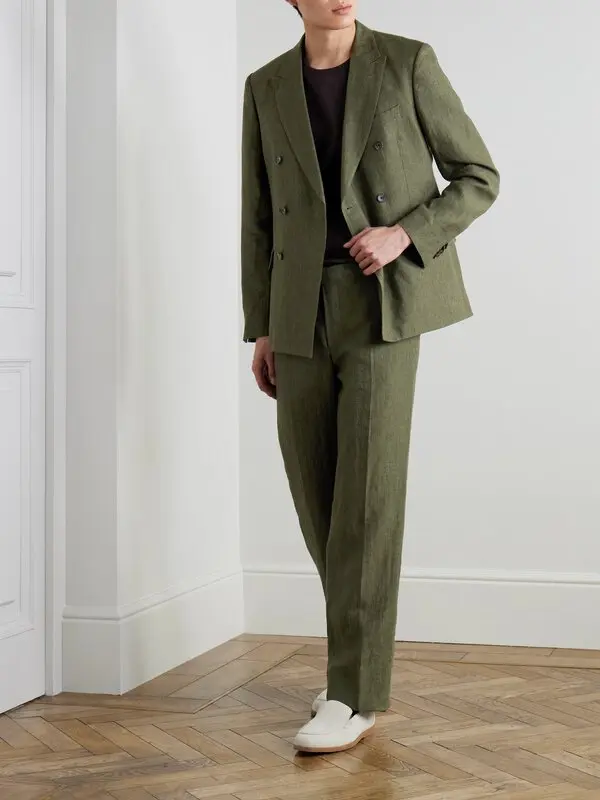 Mr P. Straight-leg Puppytooth Linen Suit Trousers