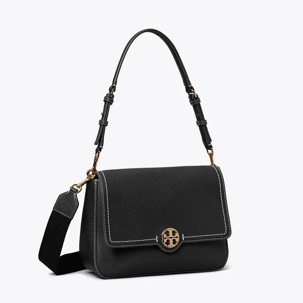 Tory Burch Leather Flap Shoulder Bag - Black