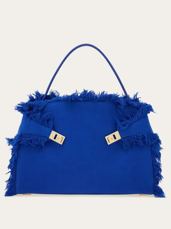 FERRAGAMO Hug Soft Fringed Shoulder Bag - Blue