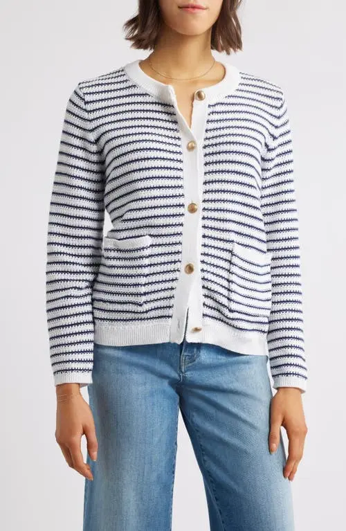 BEACHLUNCHLOUNGE Piera Stripe Cardigan - Navy/ White Linen