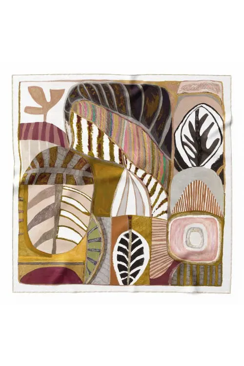 ELIZABETTA Abstract Printed Silk Foulard - Earth Tones