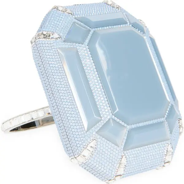 Judith Leiber Emerald Cut Ring Minaudière - Silver Sapphire Multi