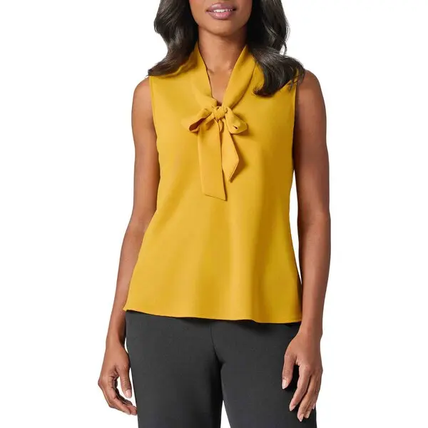 KASPER Sleeveless Tie Front Top - Butterscotch