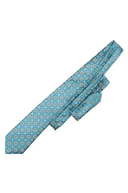 ELIZABETTA De' Sica Silk Jacquard Tie - Turquoise