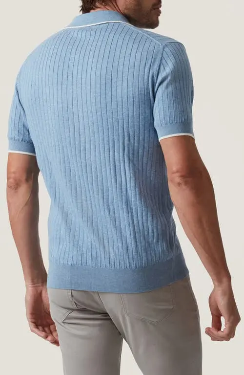 34 Heritage Rib Short Sleeve Polo Sweater - Blue
