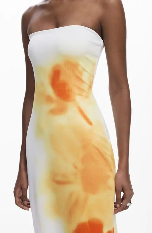 Desigual Abstract Placed Floral Strapless Maxi Dress - Light Beige