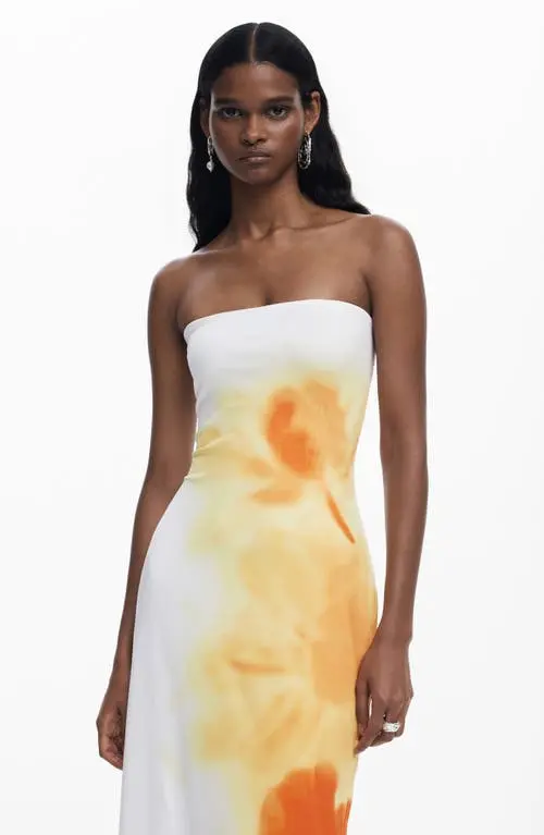 Desigual Abstract Placed Floral Strapless Maxi Dress - Light Beige