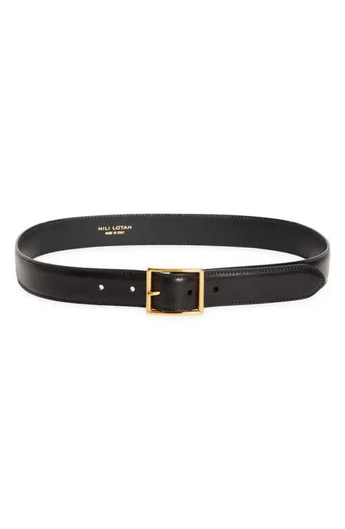 NILI LOTAN Gabriele Leather Belt - Black W/ Antique Gold Buckle