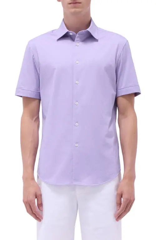 Bugatchi Myron Ooohcotton® Short Sleeve Herringbone Button-up Shirt - Lilac