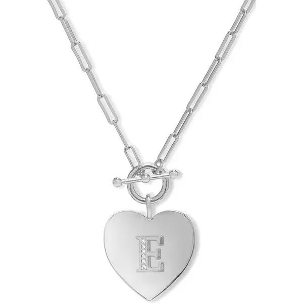 Melinda Maria Love Letters Initial Heart Medallion Necklace - Silver E