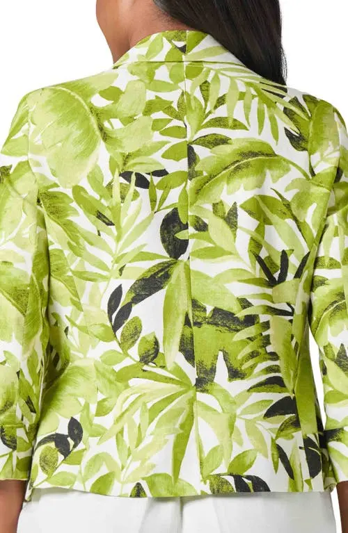 KASPER Leaf Print Linen Blend Jacket