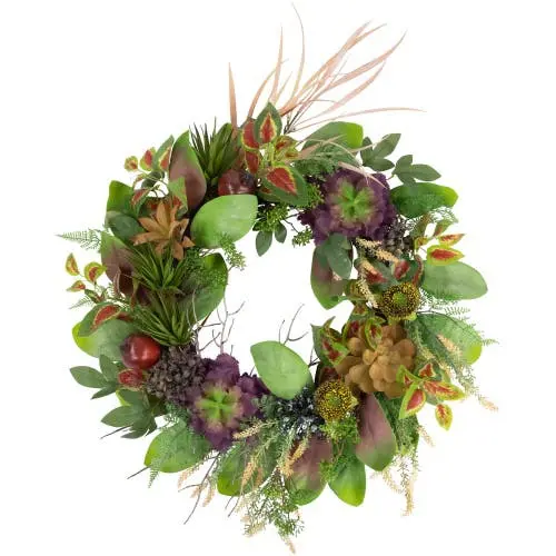 NORTHLIGHT Mixed Succulent And Pomegranate Artificial Wreath - Green