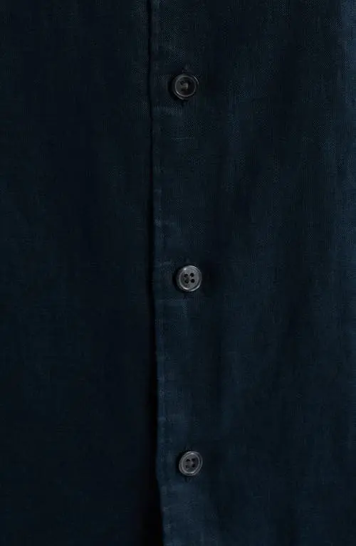 Theory Irving Solid Short Sleeve Linen Button-up Shirt - Baltic