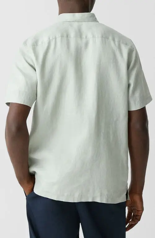 Theory Irving Solid Short Sleeve Linen Button-up Shirt - Light Green