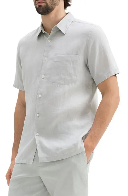 Theory Irving Solid Short Sleeve Linen Button-up Shirt - Light Green