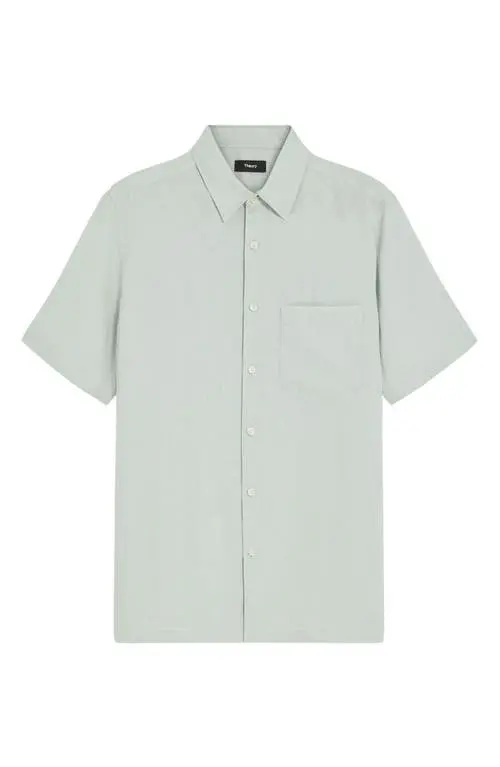 Theory Irving Solid Short Sleeve Linen Button-up Shirt - Light Green