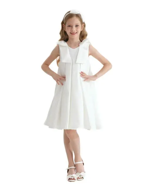 TULLEEN Palermo Pleated Bow Dress - White