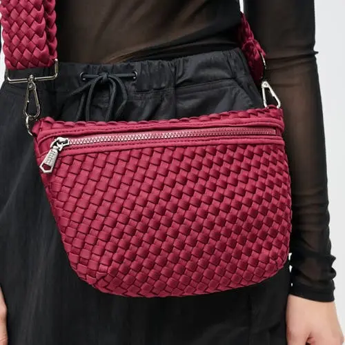 SOL AND SELENE Ethereal Woven Neoprene Crossbody Bag - Wine