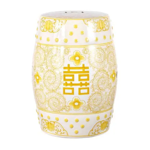 JONATHAN Y Double Happiness 18" Chinoiserie Ceramic Drum Garden Stool - Yellow/white