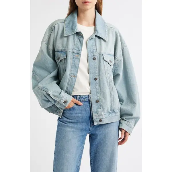 Topshop Oversized Denim Jacket - Light Blue