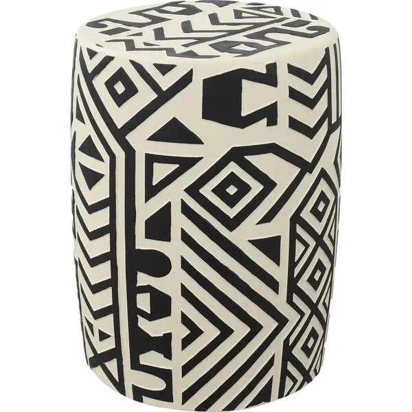 JONATHAN Y Rafi 17.75" Midcentury Modern Geometric Drum Garden Stool - Black/cream