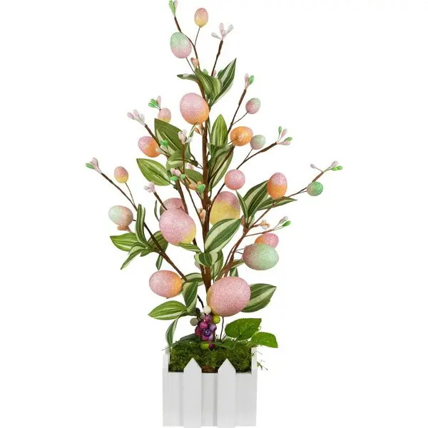 NORTHLIGHT Artificial Potted Twig Tree With Easter Eggs18" - Pink