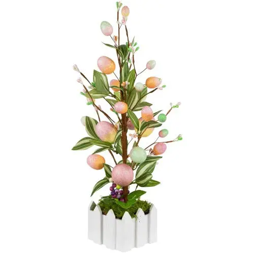 NORTHLIGHT Artificial Potted Twig Tree With Easter Eggs18"