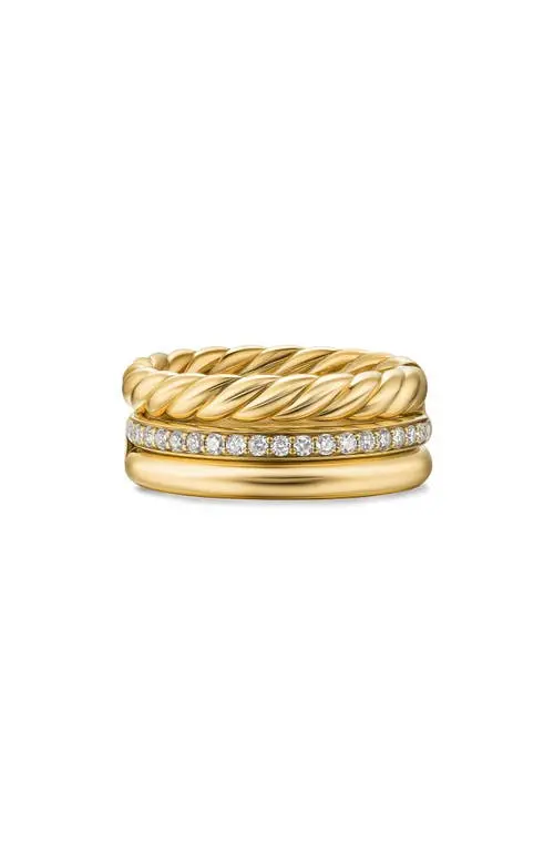 David Yurman Dy Mercer® Three Row Diamond Ring In 18k Yellow Gold - Diamond/ Gold
