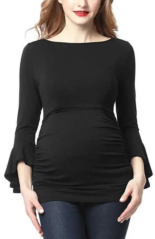 KIMI + KAI Andrea Maternity Ruched Top - Black