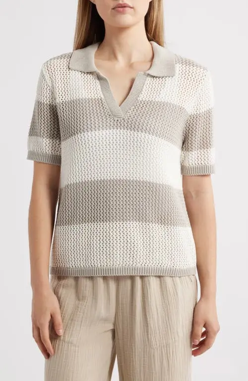 BEACHLUNCHLOUNGE Skye Stripe Crochet Polo - Natural/ Ivory