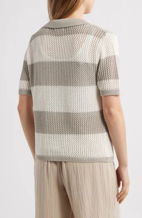 BEACHLUNCHLOUNGE Skye Stripe Crochet Polo - Natural/ Ivory