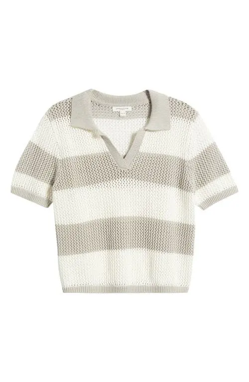 BEACHLUNCHLOUNGE Skye Stripe Crochet Polo - Natural/ Ivory