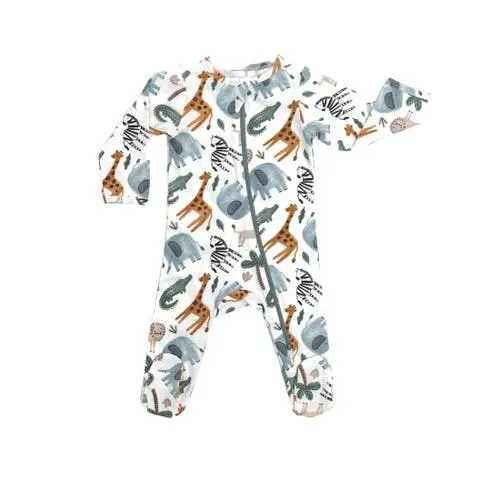 NORANI Organic Cotton Zip Footie - Safari Animals