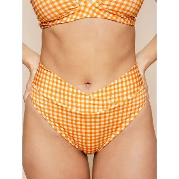 KITTY AND VIBE High Hip Crossover Bikini Bottom - Clementine