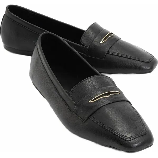 FOREVER & ALWAYS SHOES Iridessa Leather Flat Loafers - Black Leather