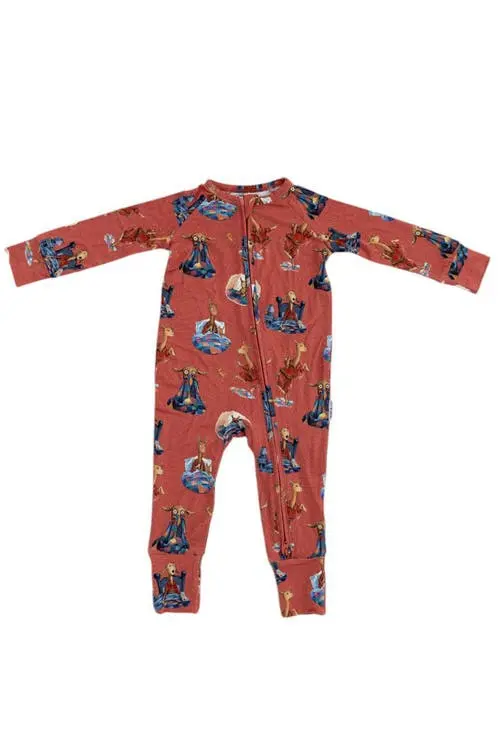 CHARLIE LOU BABY® Llama Pajama Double Zipper Convertible Romper - Red