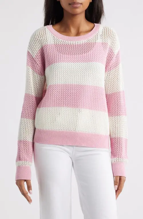 BEACHLUNCHLOUNGE Tresa Stripe Crochet Crewneck Sweater