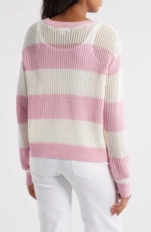 BEACHLUNCHLOUNGE Tresa Stripe Crochet Crewneck Sweater
