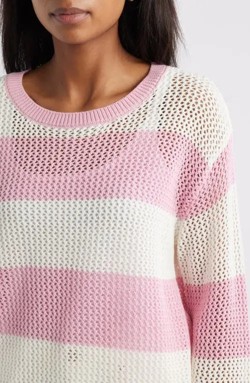 BEACHLUNCHLOUNGE Tresa Stripe Crochet Crewneck Sweater