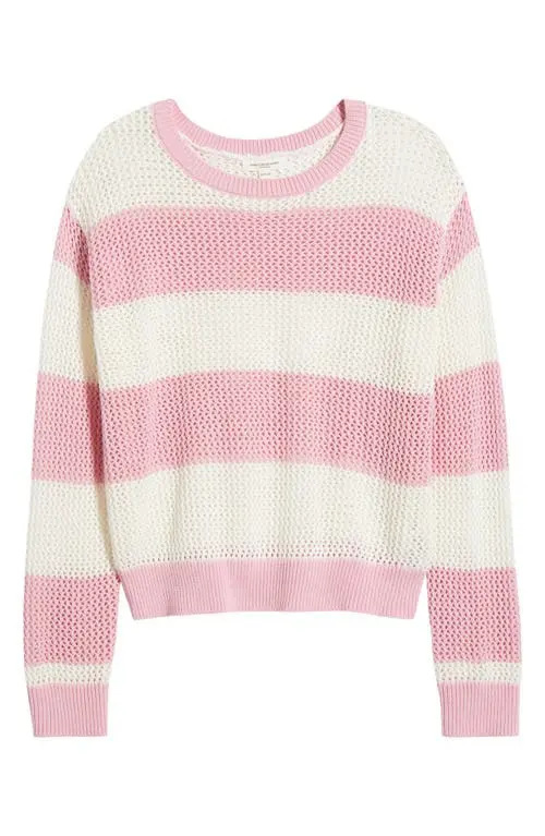 BEACHLUNCHLOUNGE Tresa Stripe Crochet Crewneck Sweater