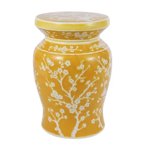 JONATHAN Y Cherry Blossom 17.75" Ceramic Garden Stool - Yellow/white