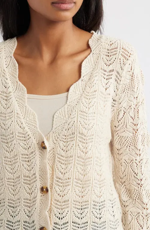 BEACHLUNCHLOUNGE Tamia Pointelle Knit Cardigan - Egg Shell