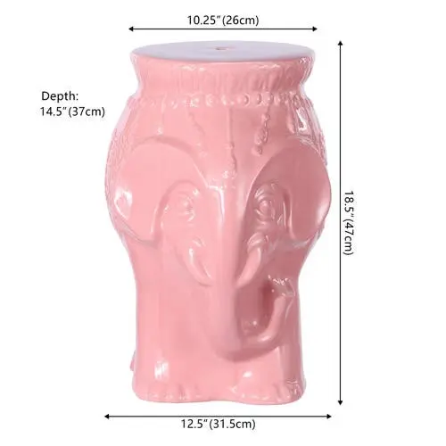 JONATHAN Y Orla Global Glazed Ceramic Elephant Garden Stool - Pink
