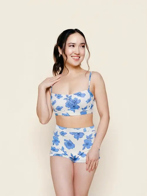 KITTY AND VIBE Bandeau Bikini Top - Blue Floral