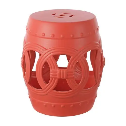 JONATHAN Y Lucky Coins 16" Chinese Ceramic Drum Garden Stool - Matte Coral