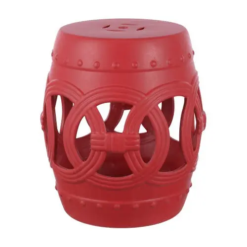 JONATHAN Y Lucky Coins 16" Chinese Ceramic Drum Garden Stool - Matte Red