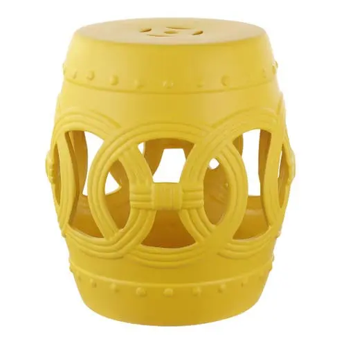 JONATHAN Y Lucky Coins 16" Chinese Ceramic Drum Garden Stool - Matte Yellow