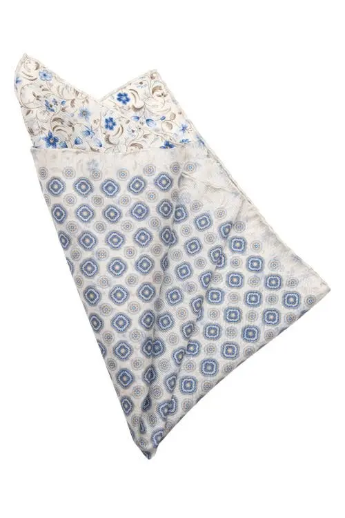ELIZABETTA Italodouble Sided Silk Pocket Square For - Blue
